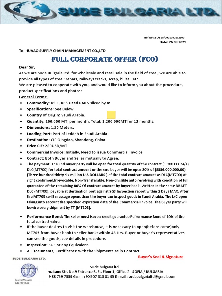 Fco-Rails 20210926 | PDF | Letter Of Credit | Invoice