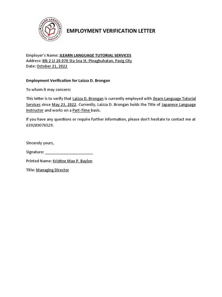 Employment Verification Letter | PDF