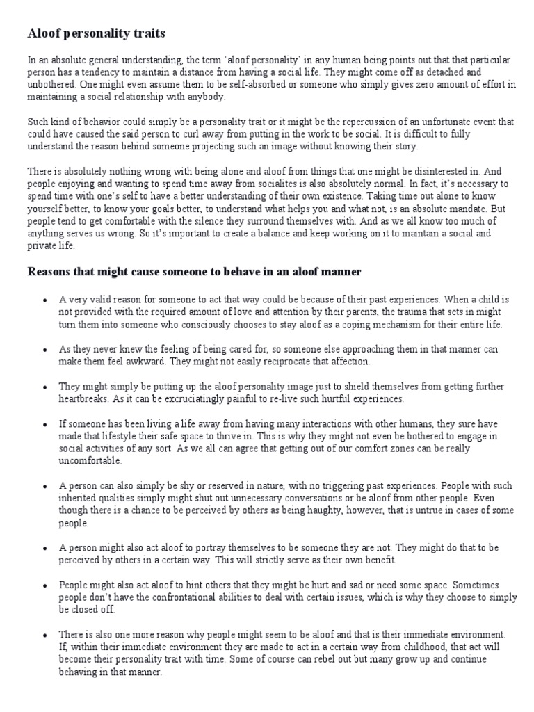 Aloof Personality Traits | PDF | Reason | Extraversion And Introversion