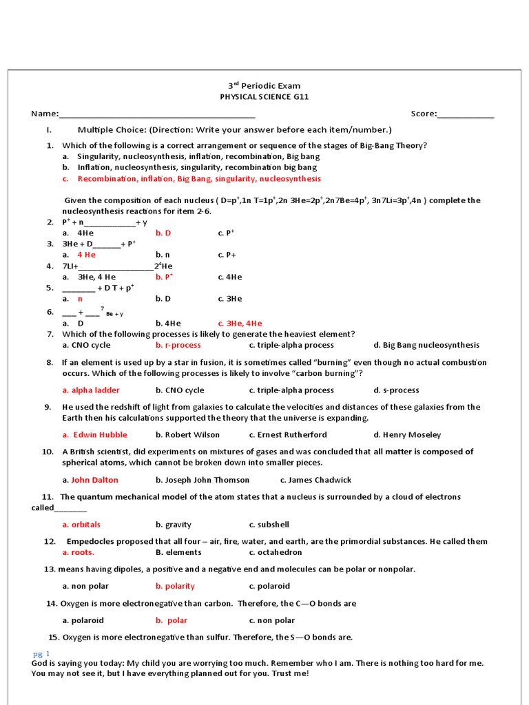 G11 Physical Science Exam | PDF | Atoms | Velocity