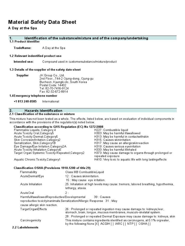 MSDS - Spa | PDF | Toxicity | Firefighting