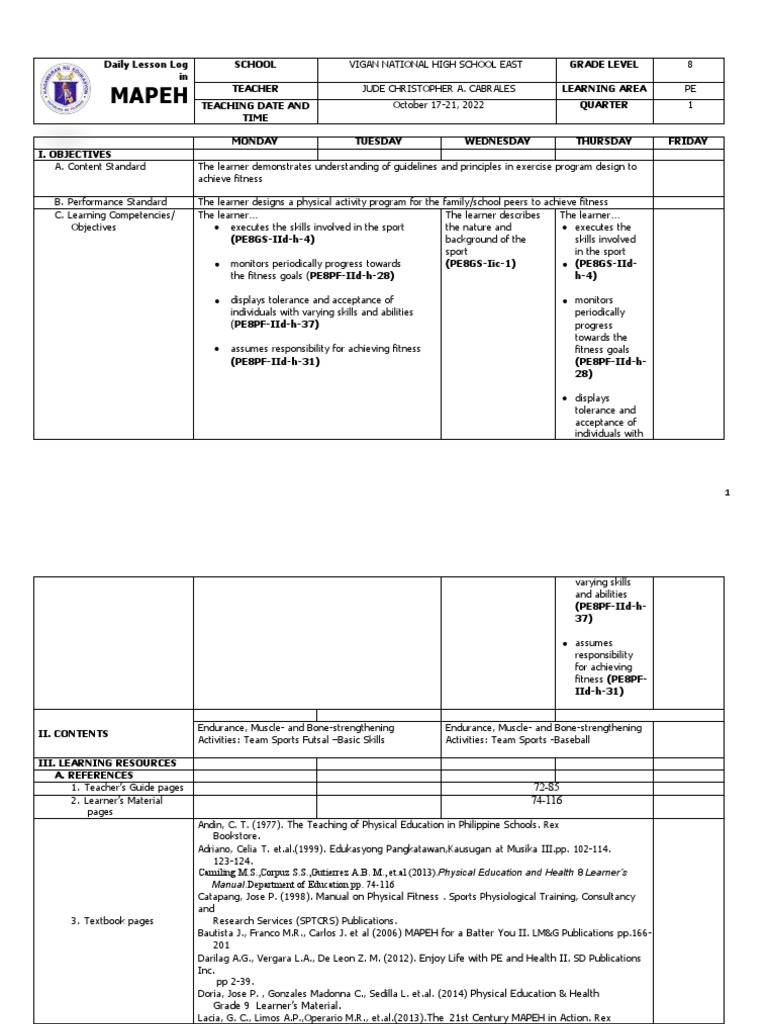 G8 Q2 PE Week 2 | PDF | Games Of Physical Skill | Teams