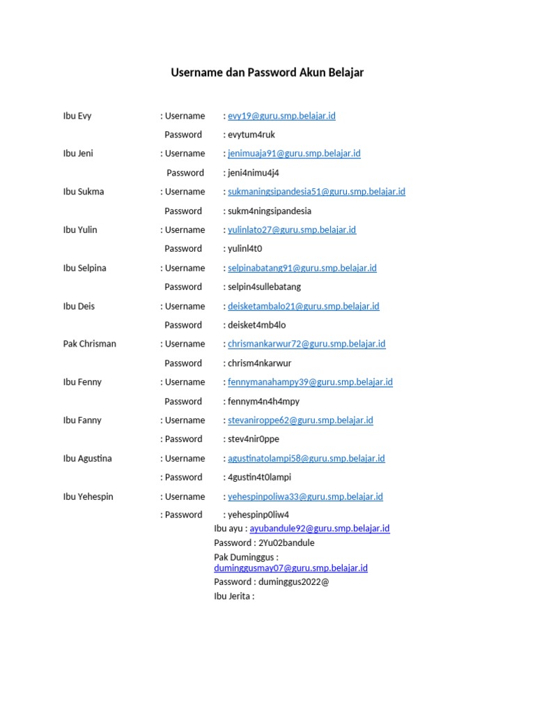 Username Dan Password Akun Belajar-Dikonversi | PDF Username Dan Password Akun Belajar-Dikonversi | PDF