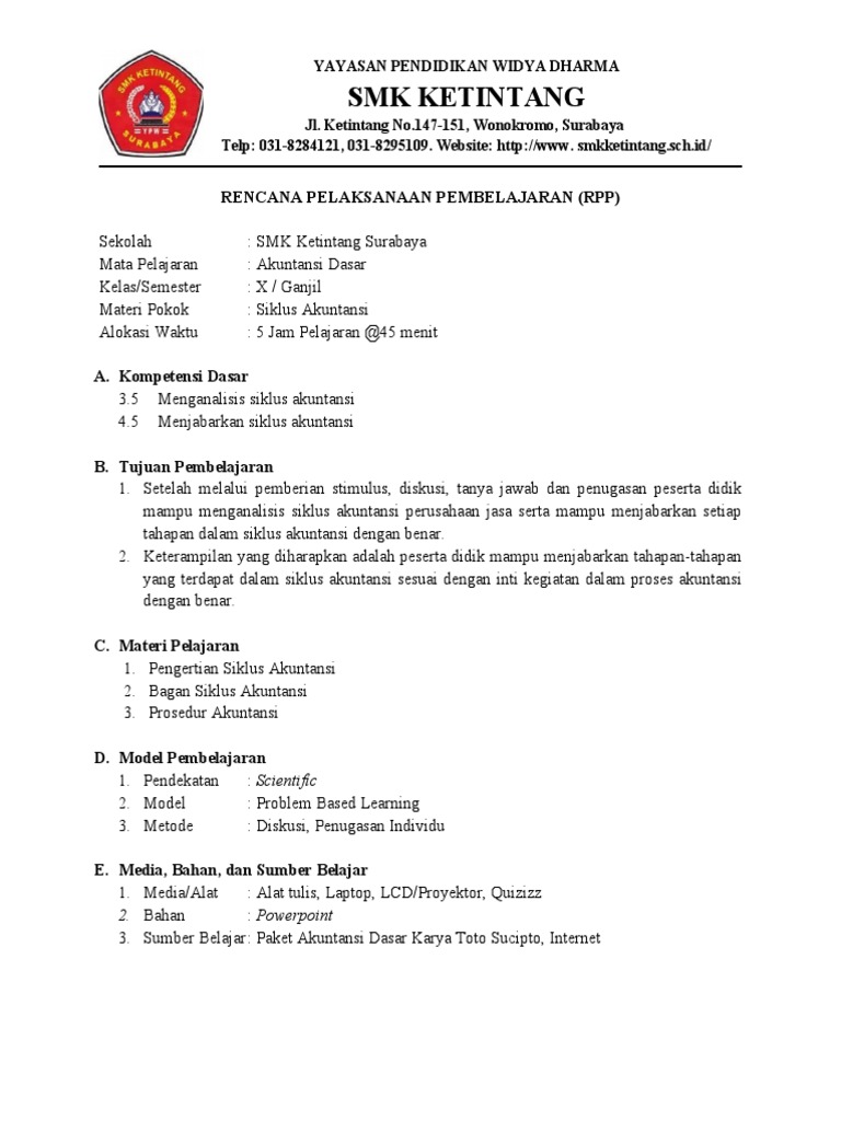 SMK Ketintang: Rencana Pelaksanaan Pembelajaran (RPP) | PDF | Karier ...