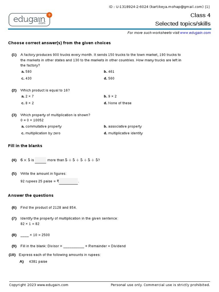 Grade4 - Math Matics | PDF