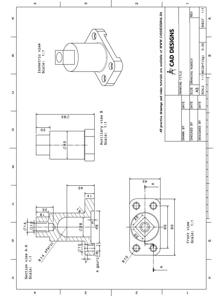 Mechanical Practice Drawing Sheets For AutoCAD CATIA NX SOLIDWORKS and ProE WWW - Caddesigns.in ...