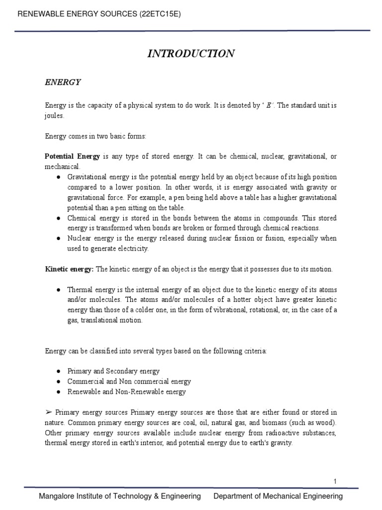 22ETC15E - Renewable Energy Sources - Module-1 Notes | PDF | Renewable ...