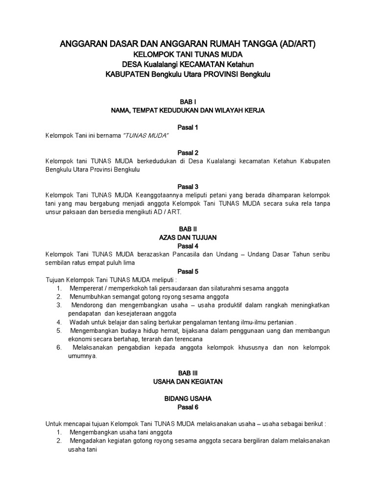 Contoh AD ART Kelompok Tani | PDF