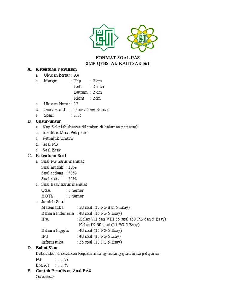 Format Soal PAS | PDF