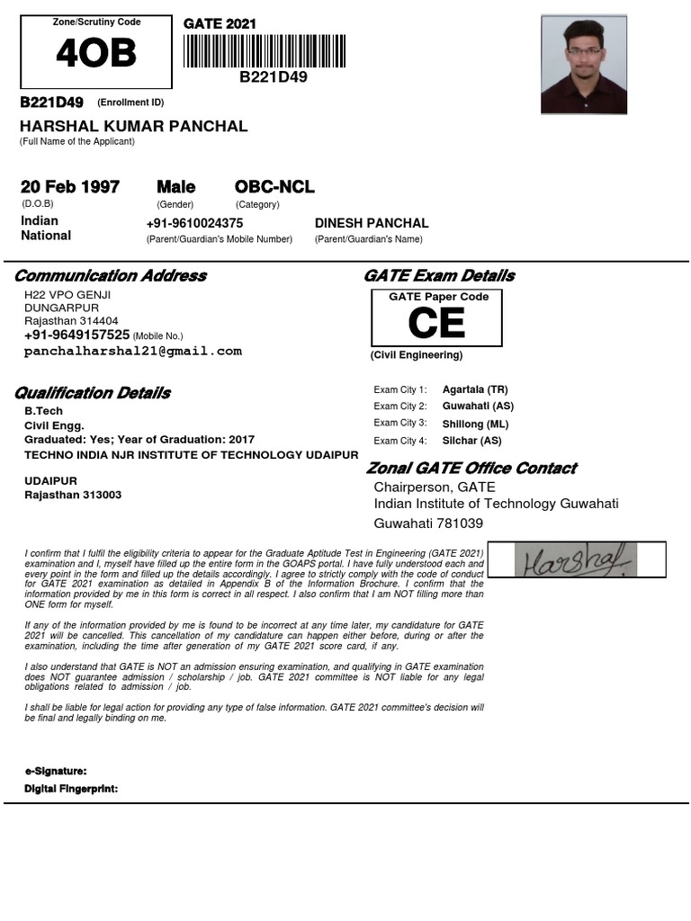 GATE 2021 Civil Engg Application | PDF