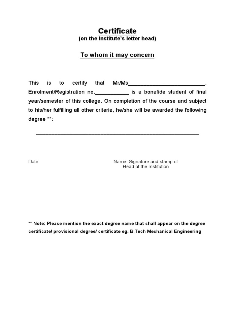 Bonafide Certificate Pdf