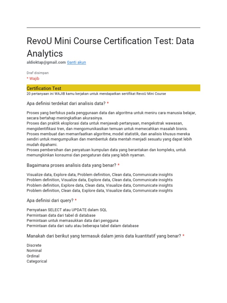 RevoU Mini Course Certification Test | PDF | Karier & Perkembangan | Bisnis