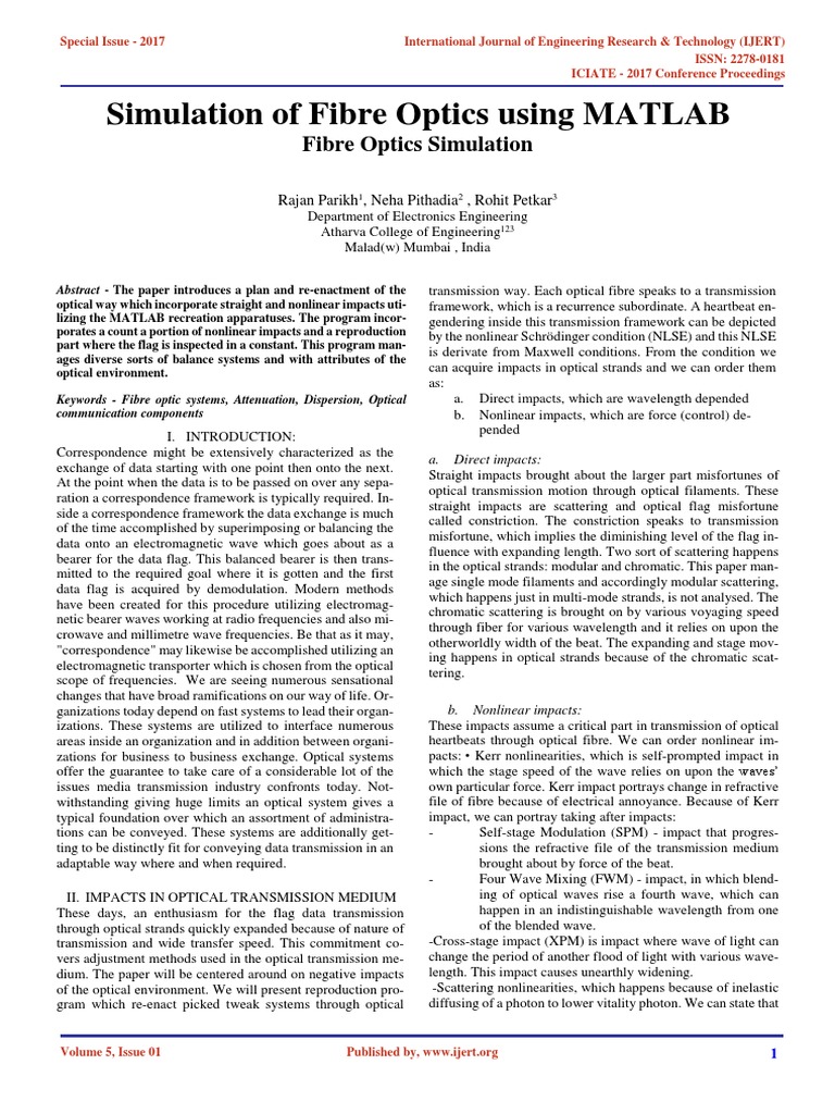 MATLAB Fibre Optics Simulation | PDF | Fiber Optic Communication | Optical Fiber
