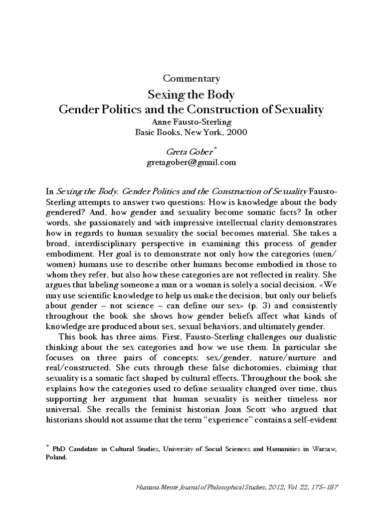 Sexing The Body Gender Politics and The | PDF | Gender | Gender Studies