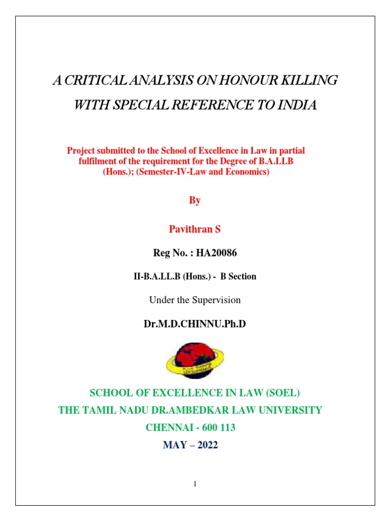 Honor Killing Assignment Sem 4 | PDF | Marriage | Justice