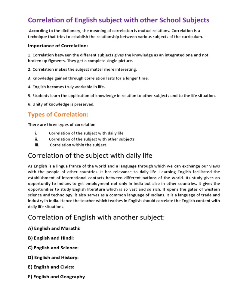 Correlation of English Subject With Other School Subjects | PDF ...