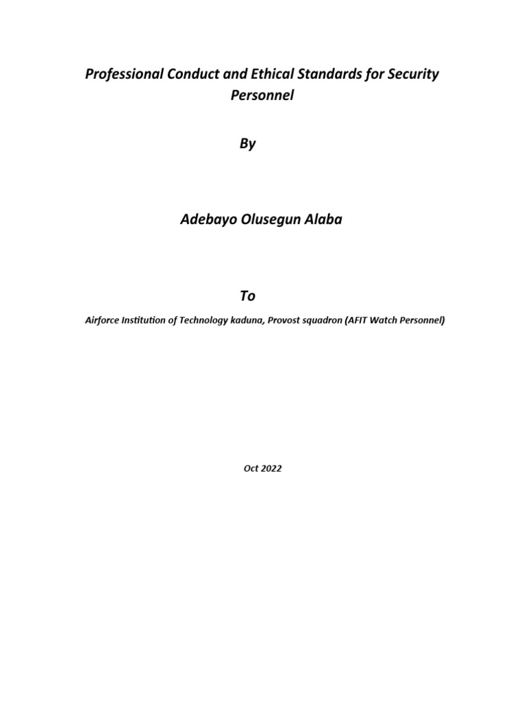Professional Conduct and Ethical Standards For Security Guard Paper 1 ...