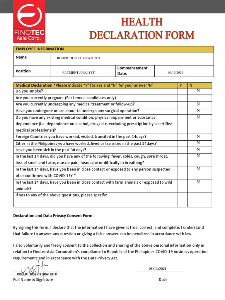 Medical Declaration | PDF | Common Cold | Substance Dependence