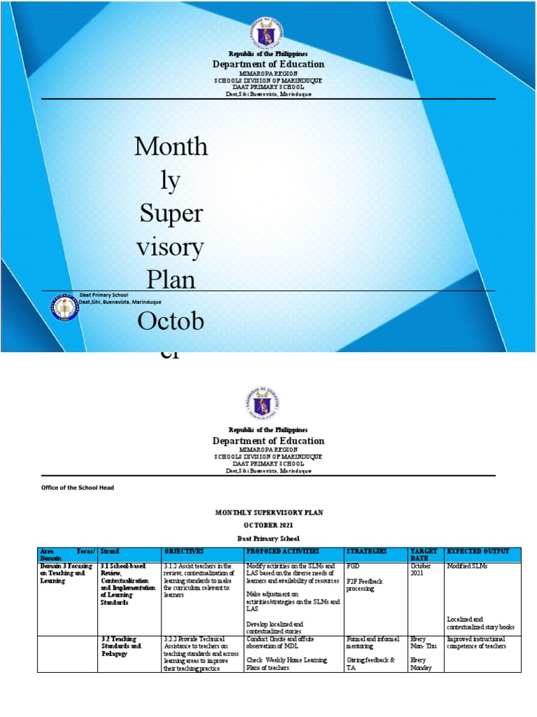 3.monthly Supervisory Plan Oct DAAT | PDF | Educational Assessment ...