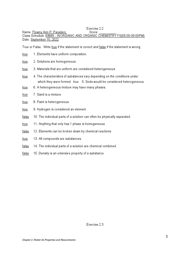 CHAPTER 2 - Seatwork | PDF | Chemistry | Matter CHAPTER 2 - Seatwork | PDF | Chemistry | Matter