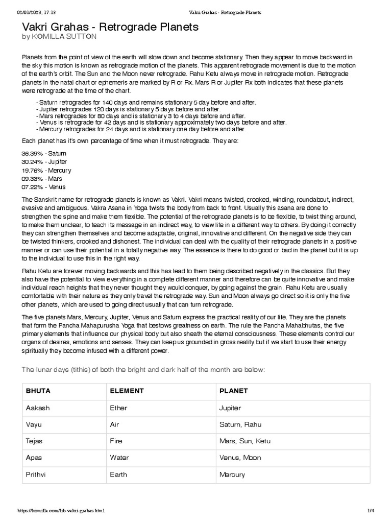 Vakri Grahas - Retrograde Planets by Komilla Sutton | PDF