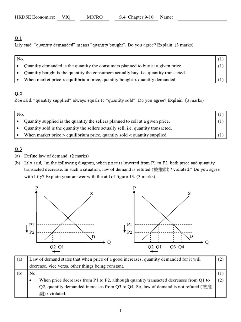 S.4 Chapter 9-10 VIQ With Answer | PDF | Economic Equilibrium | Prices