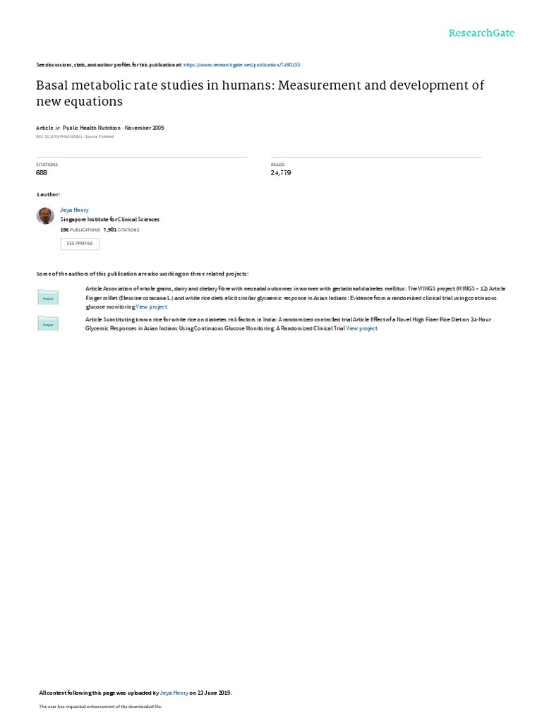 Basal Metabolic Rate Studies in Humans Measurement | PDF | Calorimetry