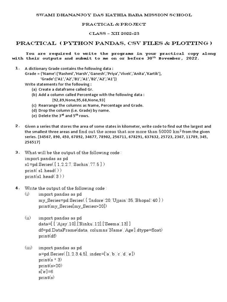 Python Pandas Practical Guide for Class XII | PDF | Salary | Comma ...