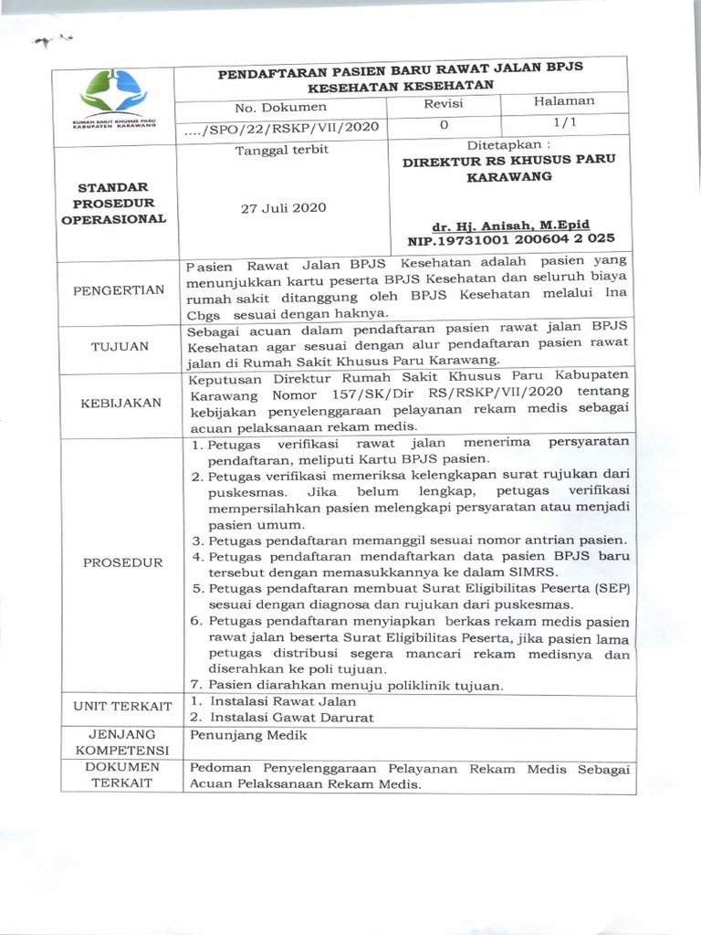 Spo Pendaftaran Pasien Baru BPJS Rawat Jalan | PDF