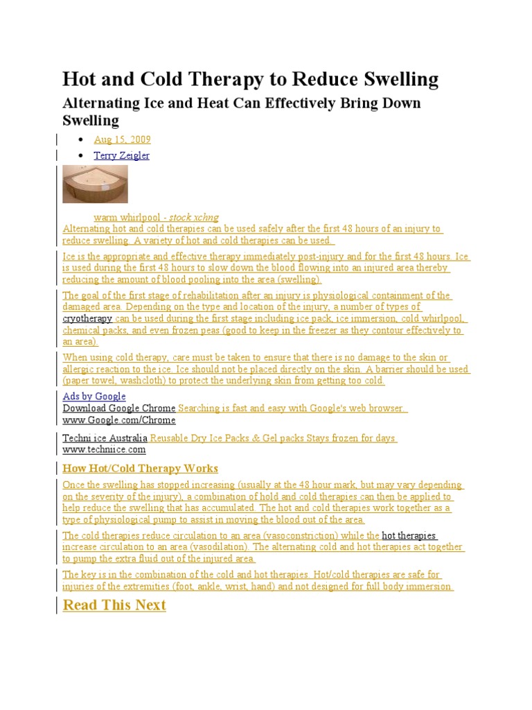 Hot and Cold Therapy To Reduce Swelling | PDF | Clinical Medicine ...