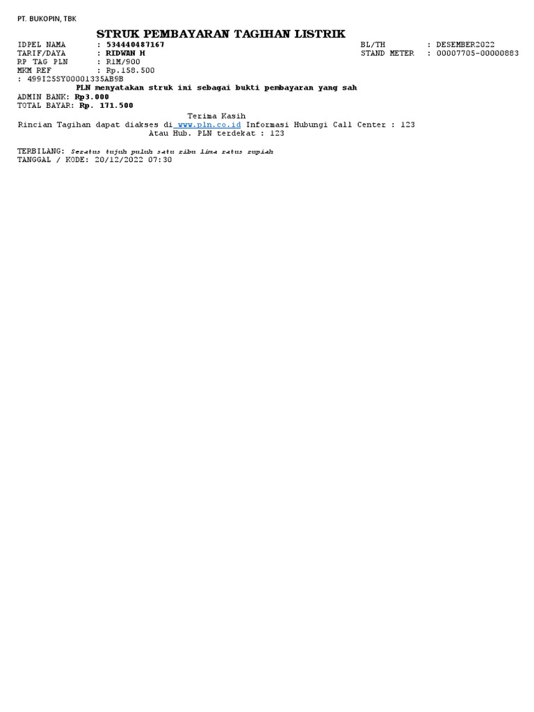 Struk Listrik | PDF