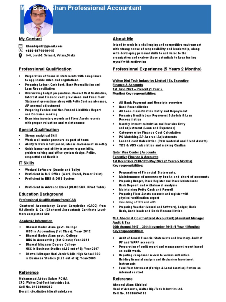 Md. Bipul Khan CV | PDF | Banks | Accounting