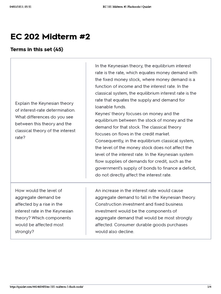 EC 202 Midterm #2 Flashcards - Quizlet | PDF | Interest | Demand For Money