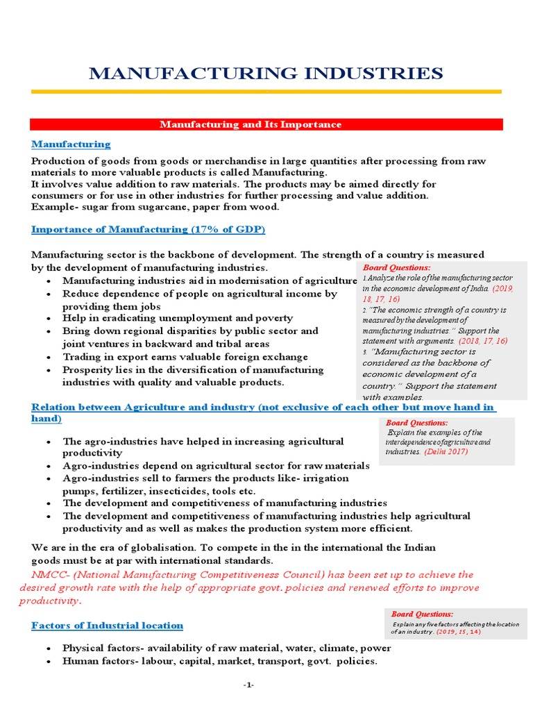 Manufacturing Industries Revision Notes F | PDF | Chemical Industry ...
