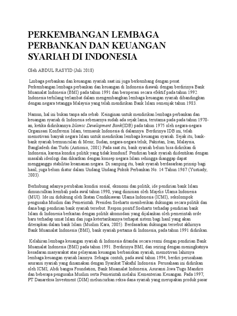 Perkembangan Lembaga Perbankan Dan Keuangan Syariah Di Indonesia | PDF