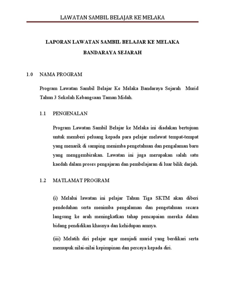 Laporan Lawatan Sambil Belajar Melaka | PDF