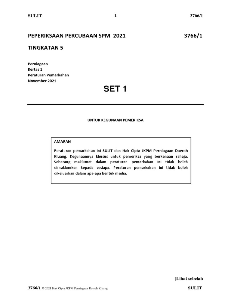 Skema Trial Perniagaan Johor (Kluang) K1 Set 1 | PDF