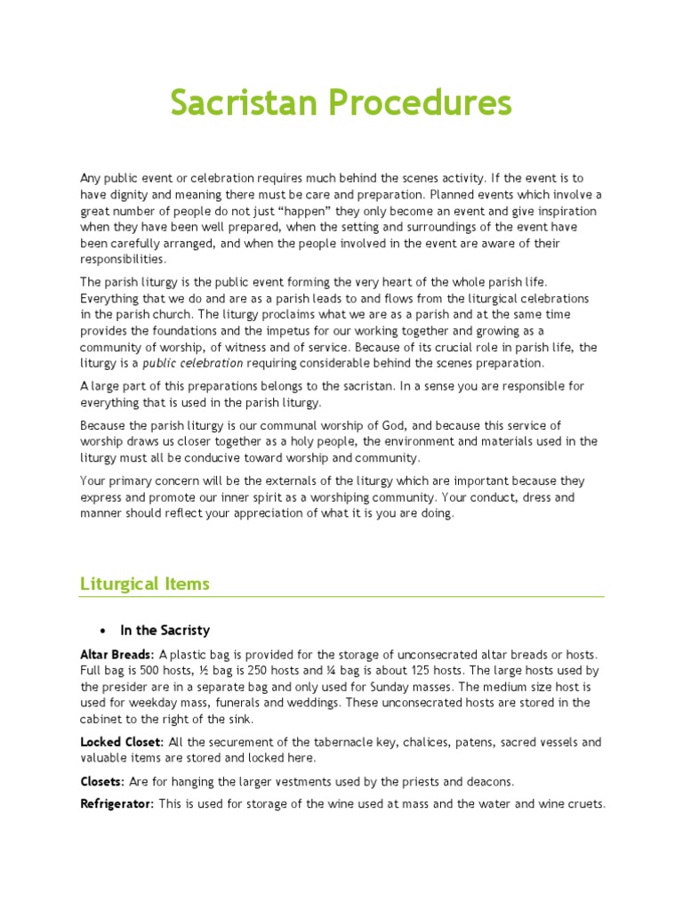 Sacristan Duties and Procedures Guide | PDF