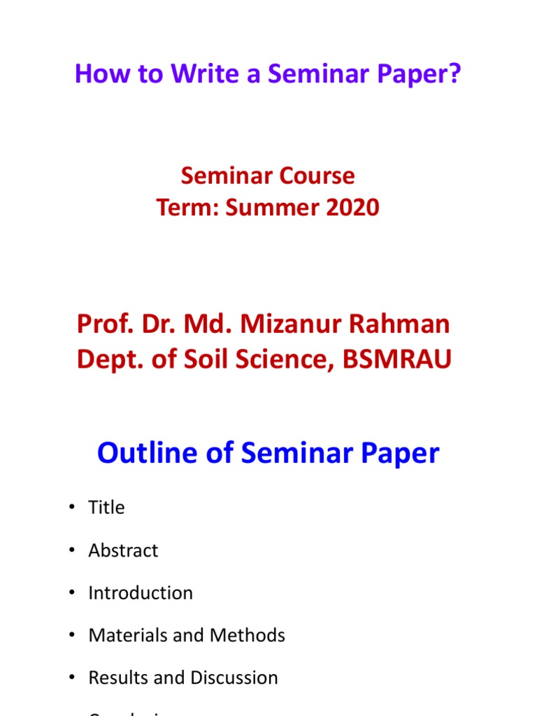 Lecture On Seminar How To Write A Seminar Paper Summer 2020 Prof | PDF ...