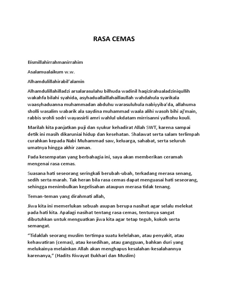 Ceramah Tentang Rasa Cemas | PDF