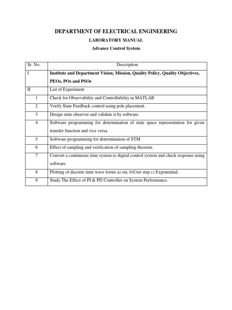 Advance Control System Lab Manual | PDF | Control Theory | Discrete ...