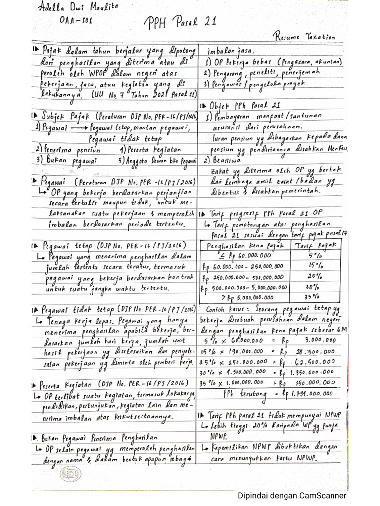 Adella Dwi Maulita - Resume Tax - PPH 21 | PDF