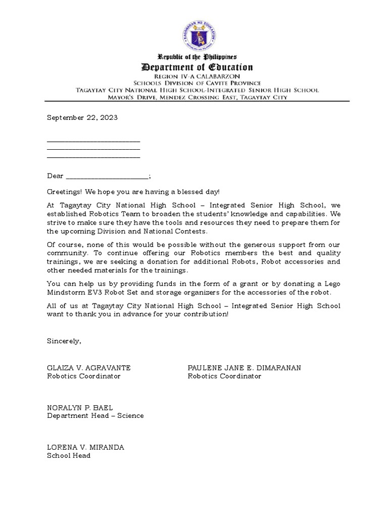 Letter Fund Request | PDF