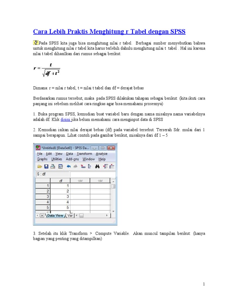 Cara Lebih Praktis Menghitung R Table DGN SPSS | PDF