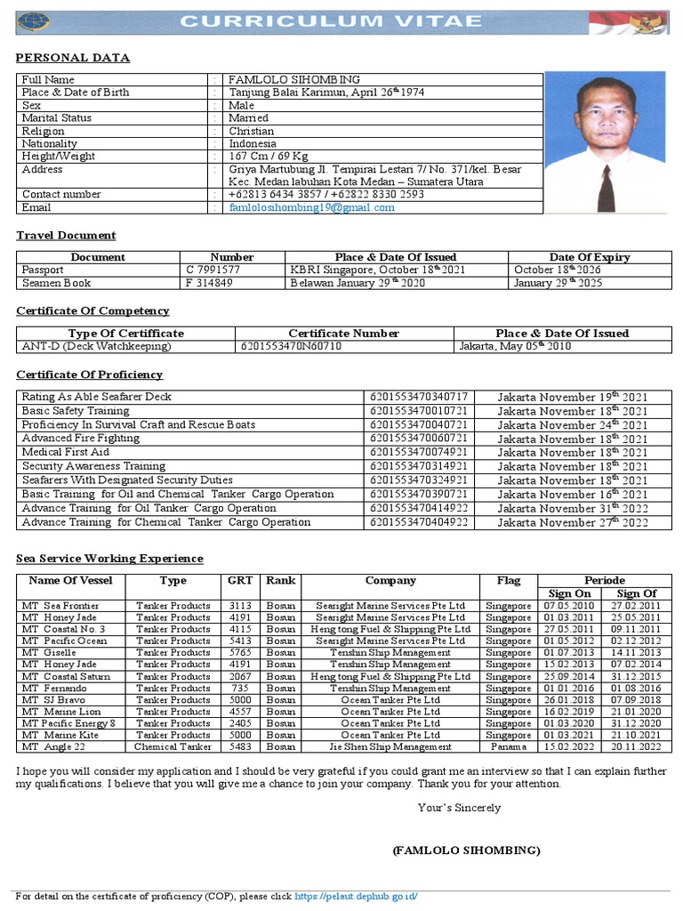 CV Pelaut | PDF | Sailor | Transport
