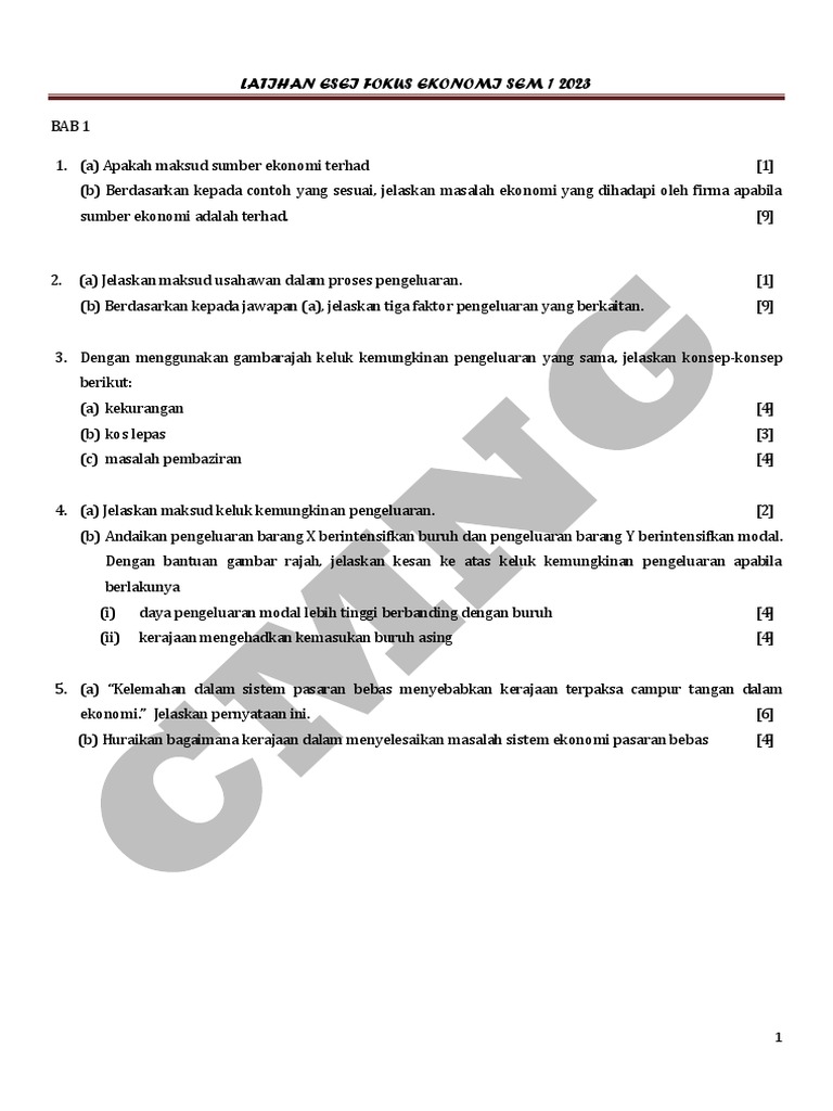 Latihan Esei Fokus S1 2023 | PDF