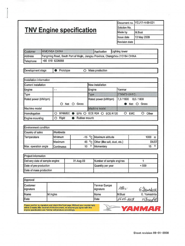 Engine Data Sheet As4006 m5 3tnm72 GHFCL | PDF | Diesel Engine | Propulsion
