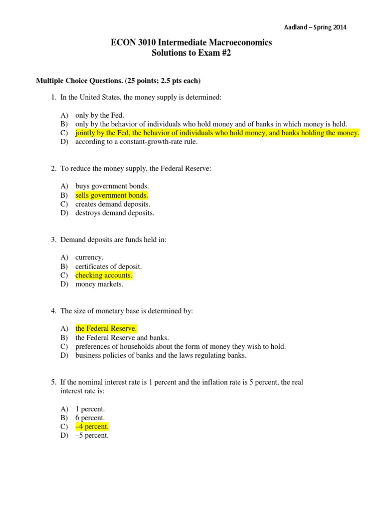 Econ 3010 Intermediate Macroeconomics So Pdf Money Supply Money