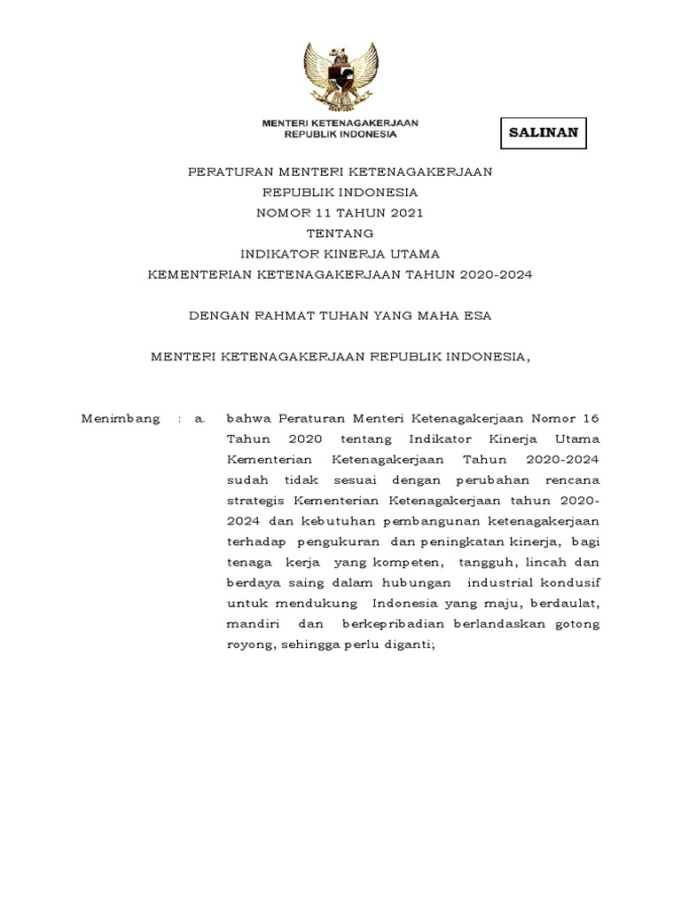 Permenaker 11 2021 - IKU | PDF