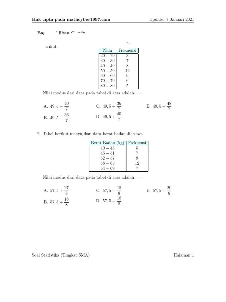 Soal UK Statistika XII 2022 | PDF